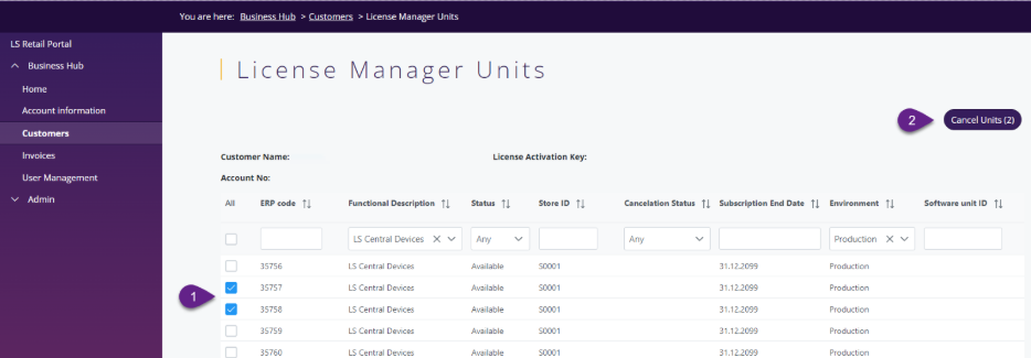 Cancellation of License Manager Units